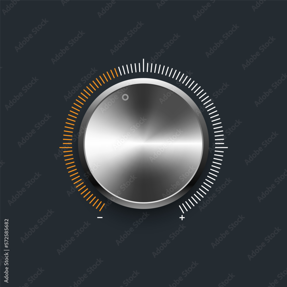 Volume Knob. Metallic Button isolated on a gradient mesh background ...
