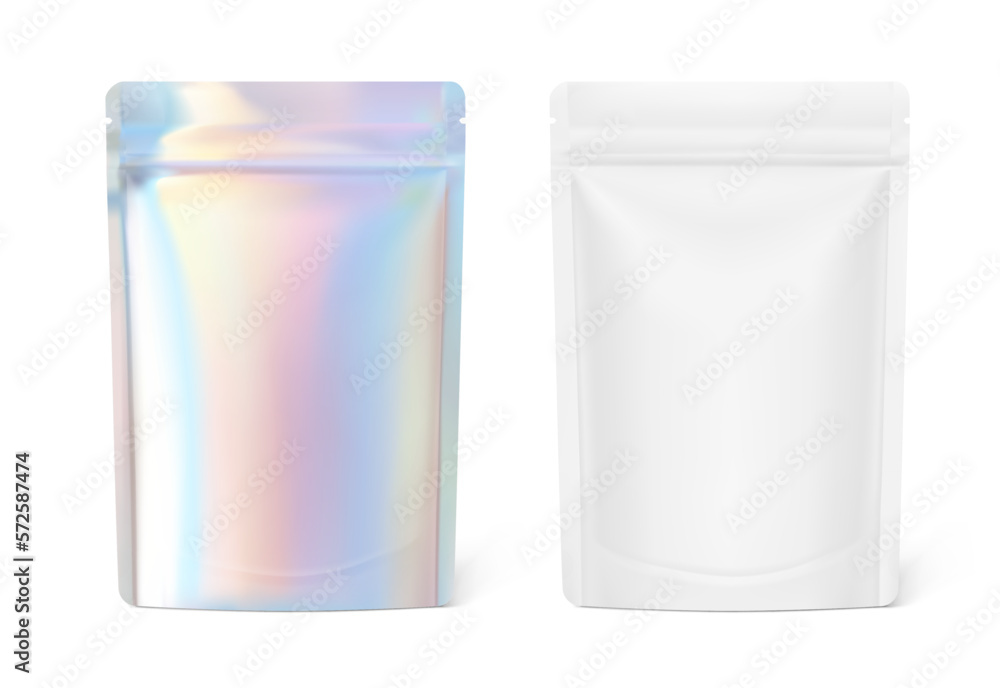 Blank pouch bag with irisdent material mockup. Vector illustration ...