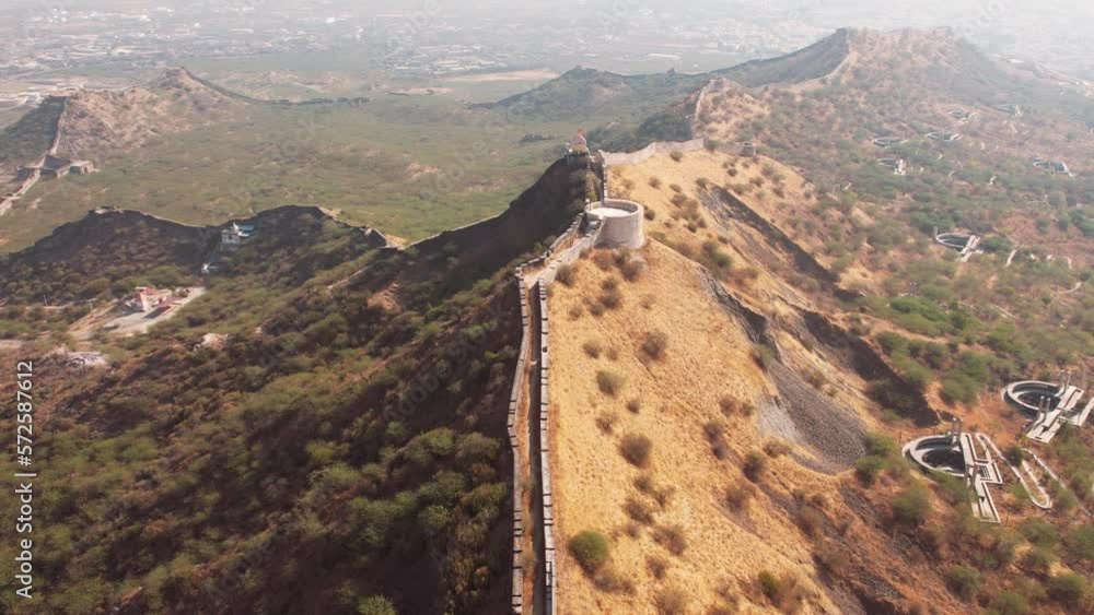 Aerial 4K shot of Bhujia fort and Smritivan during summer day at Bhuj ...