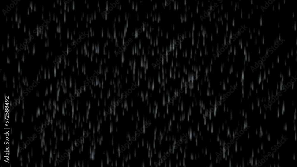 2d cartoon animation of rain falling on black background. heavy rain ...