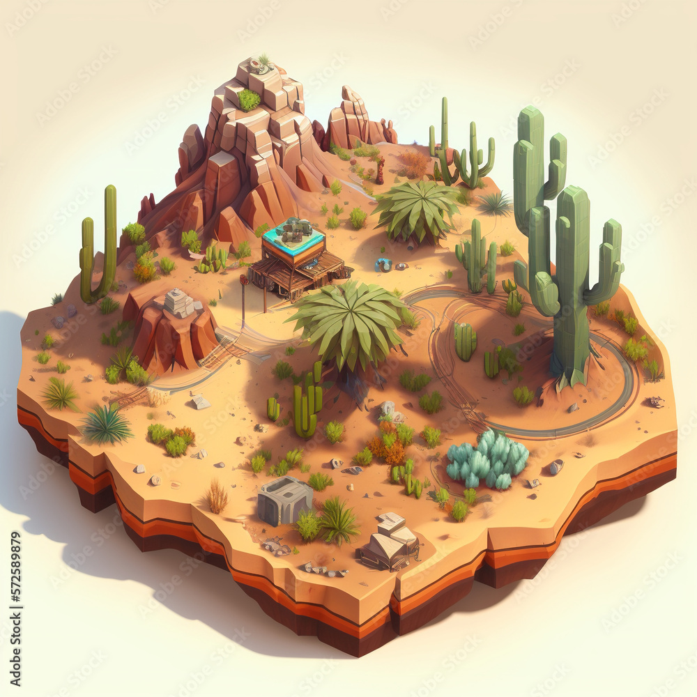 Cube shape desert with cactus and mountains, Arizona desert landscape ...