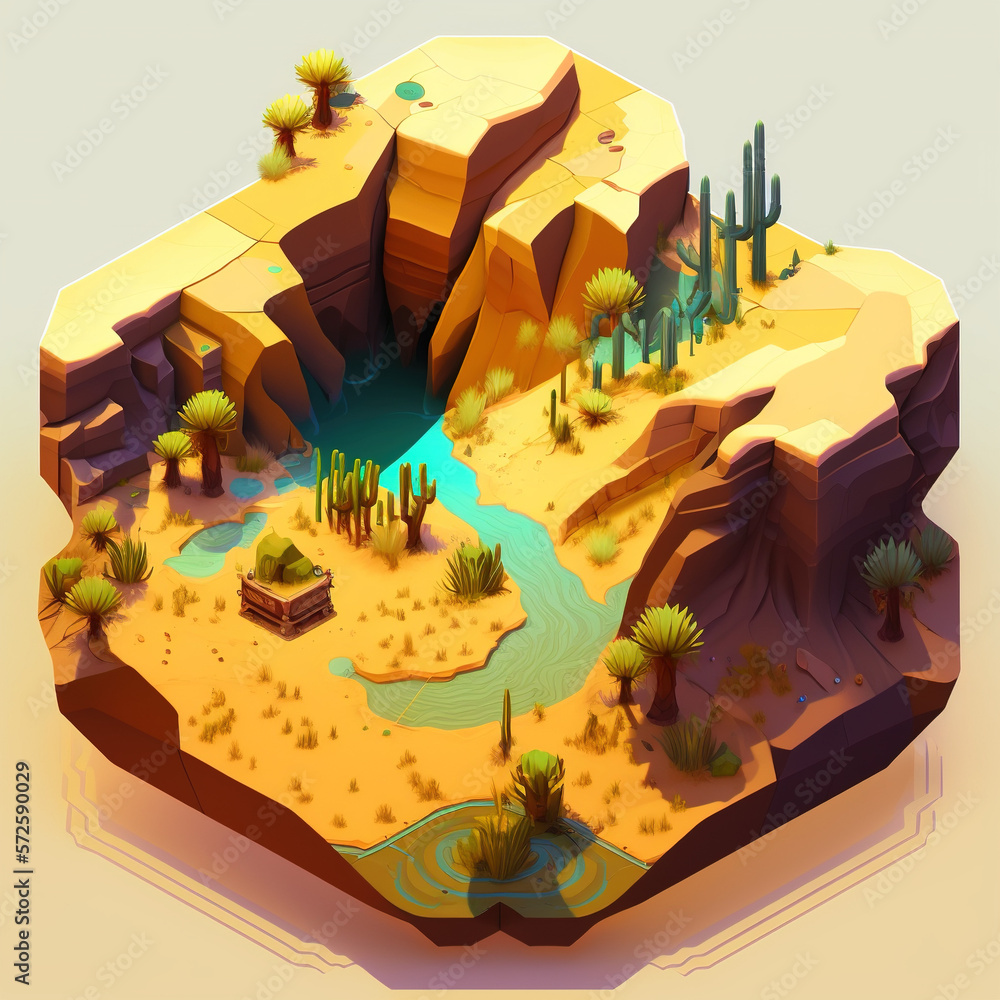 Cube shape desert with cactus and mountains, Arizona desert landscape ...