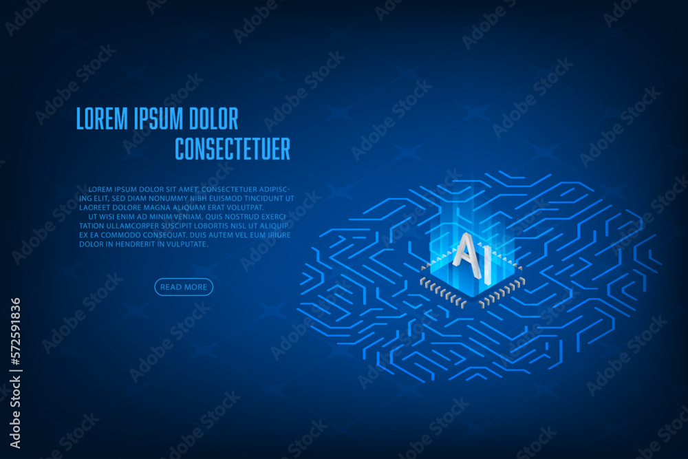 Vector artificial intelligence hardware concept. Giowing connection hologram brain. Technology ...