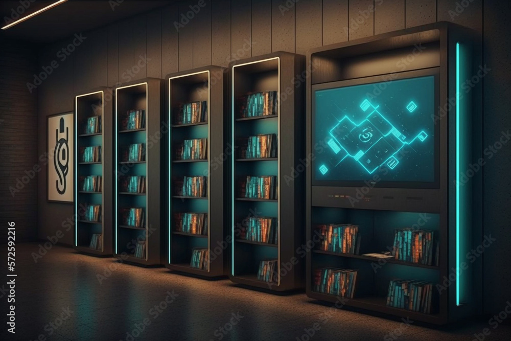 a modern library, with minimalist design and high-tech features such as ...