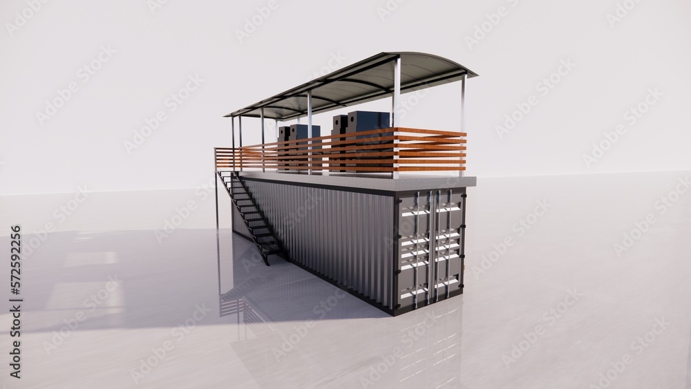 40 feet container 2 floors with Dj at the top 3d rendering realistic ...