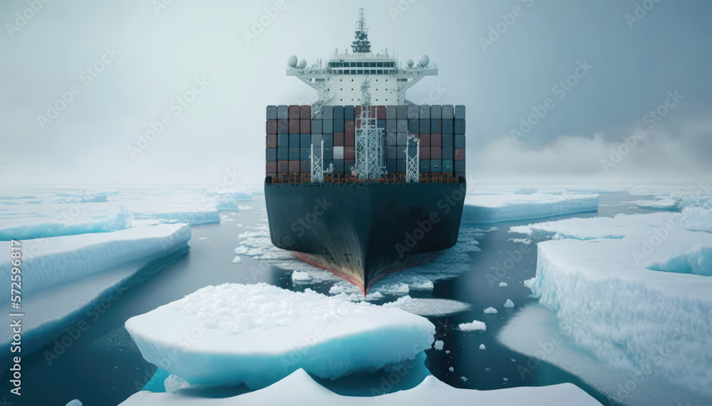 Logistics Challenges - Container Freight Ship Stuck in Frozen Sea Ice ...