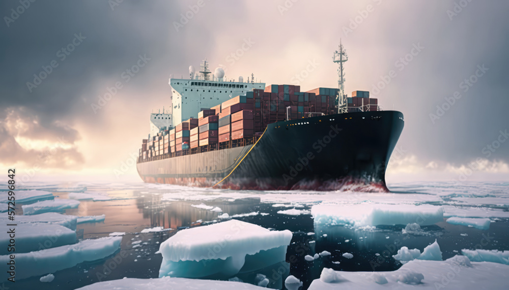 Logistics Challenges - Container Freight Ship Stuck in Frozen Sea Ice ...