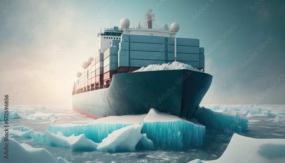 Logistics Challenges - Container Freight Ship Stuck in Frozen Sea Ice ...