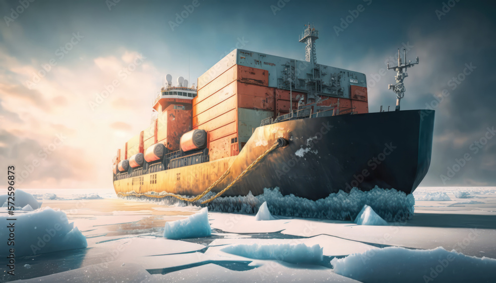 Logistics Challenges - Container Freight Ship Stuck in Frozen Sea Ice ...