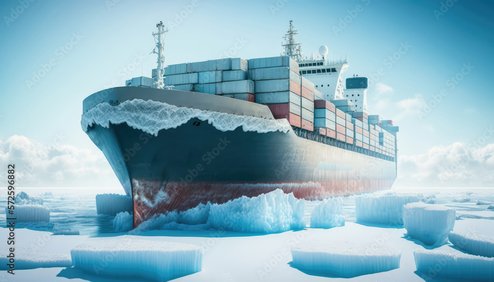 Logistics Challenges - Container Freight Ship Stuck in Frozen Sea Ice ...