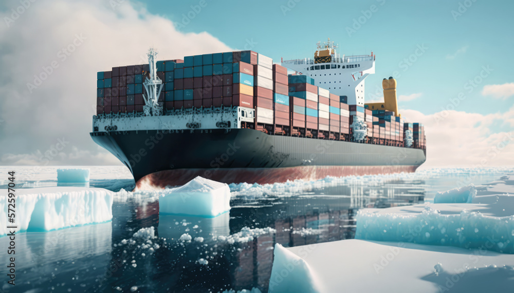Logistics Challenges - Container Freight Ship Stuck in Frozen Sea Ice ...