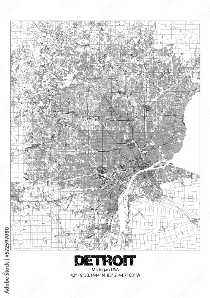 Vetor de Map of Detroit Michigan USA high resolution png vector retro ...
