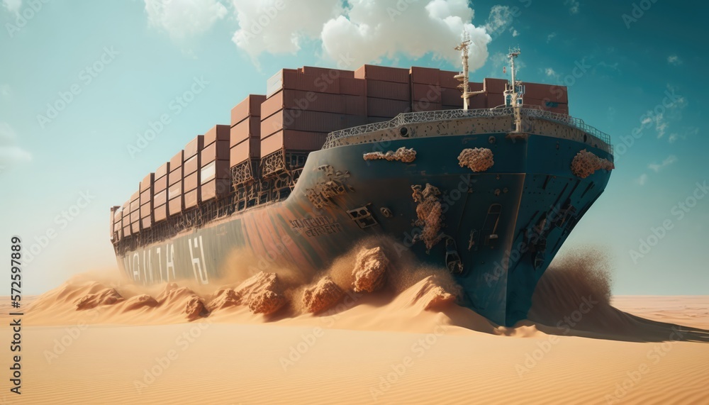 Logistics Challenges - Container Freight Ship Stuck in Desert Sands ...