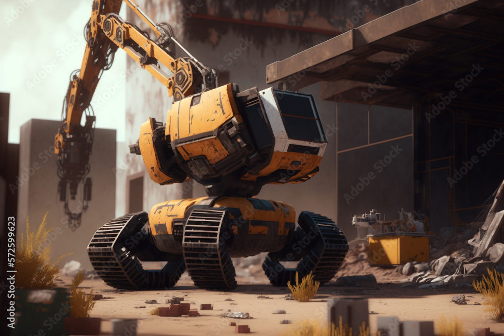 a robot-assisted construction site, where autonomous machines and ...