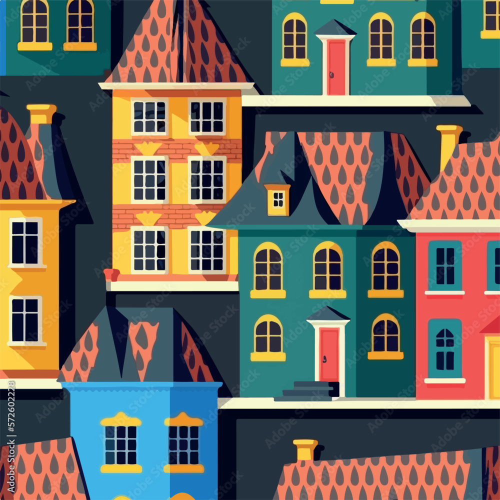 Building street seamless pattern. Color flat cartoon architecture sign ...