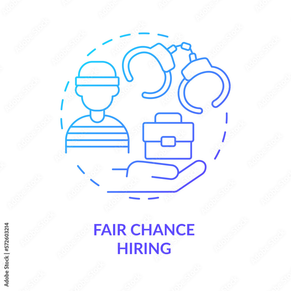 Fair chance hiring blue gradient concept icon. Work for ex prisoners ...