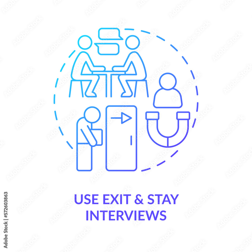 Vetor de Use exit and stay interviews blue gradient concept icon ... Vetor de Use exit and stay interviews blue gradient concept icon ...