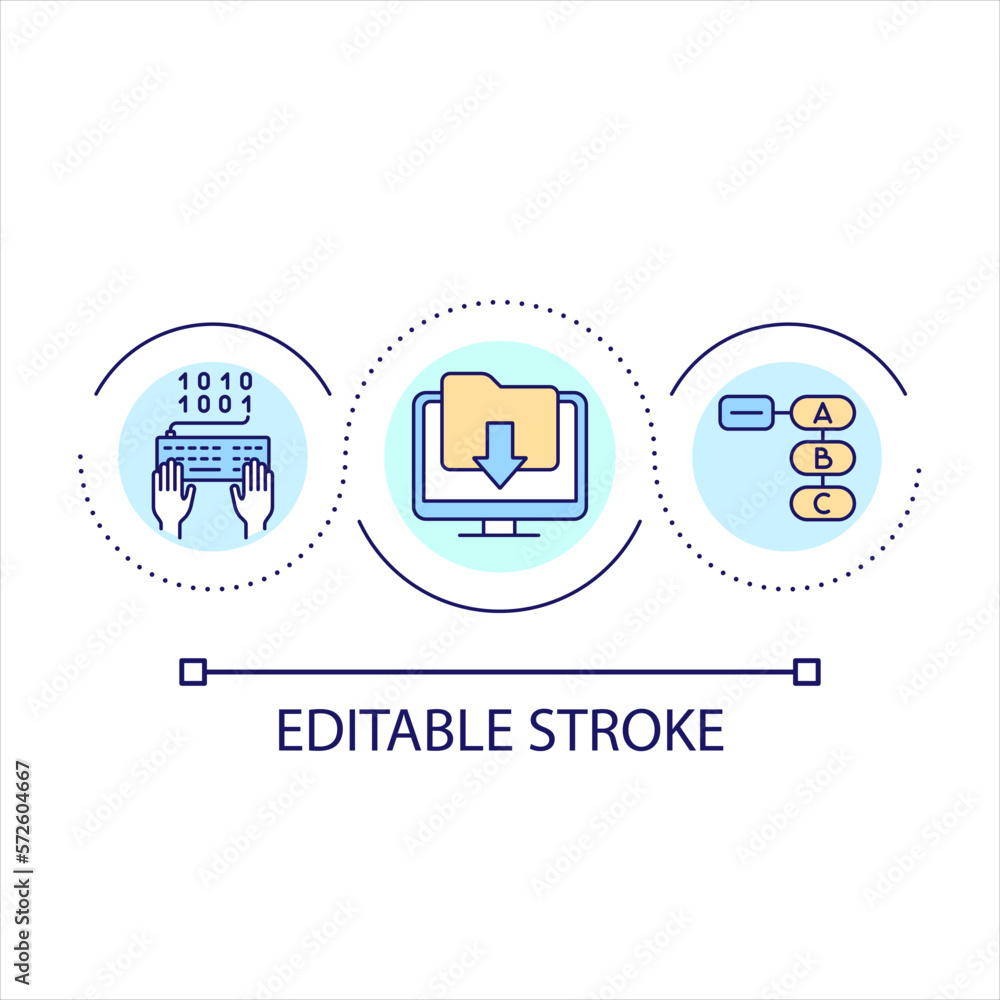 Sources for coding in workplace loop concept icon. Save program files ... Sources for coding in workplace loop concept icon. Save program files ...
