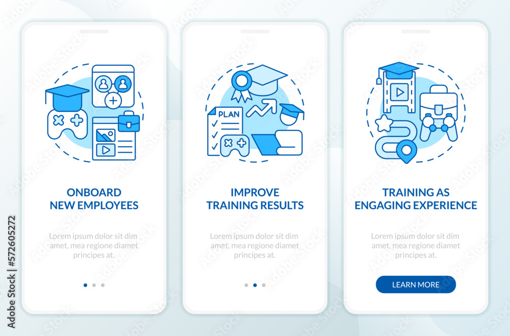 Gamification In Corporate Training Blue Onboarding Mobile App Screen