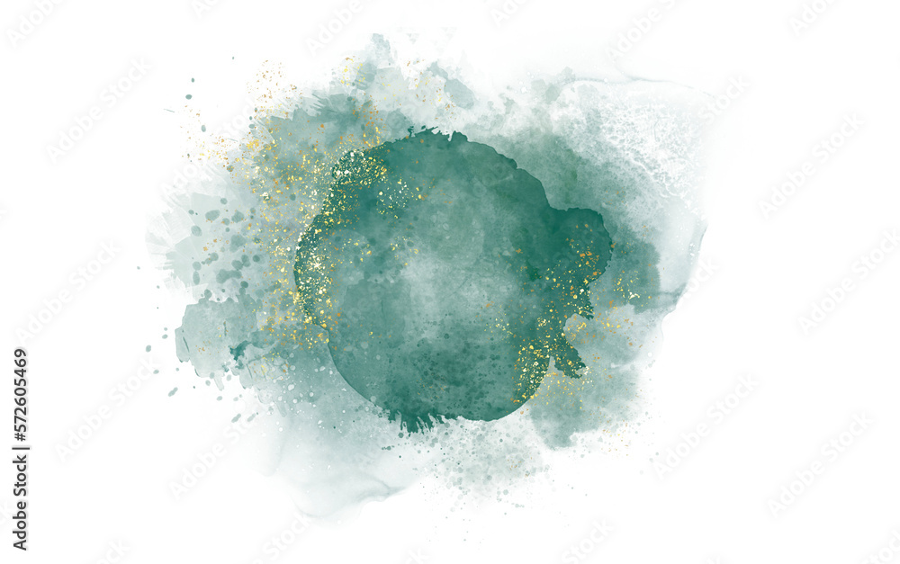 Pastel green modern watercolor brush stroke splash with luxury golden ...