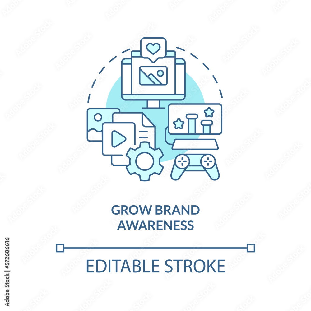 Grow brand awareness turquoise concept icon. Digital marketing ...