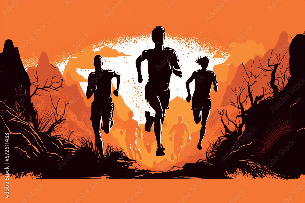 Vetor de Running silhouettes. Vector illustration, Trail Running ... Vetor de Running silhouettes. Vector illustration, Trail Running ...