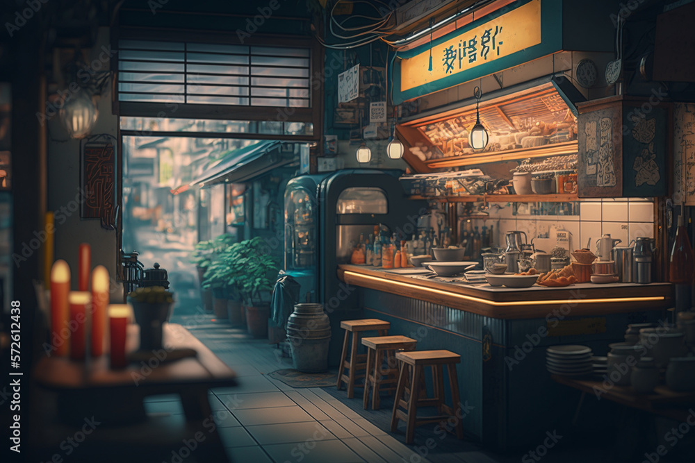 cramped japanese street restaurant, created by a neural network ...