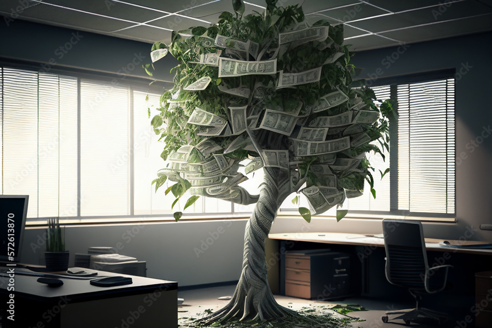 Magic money tree bringing wealth and cash to bring growth to an economy ...