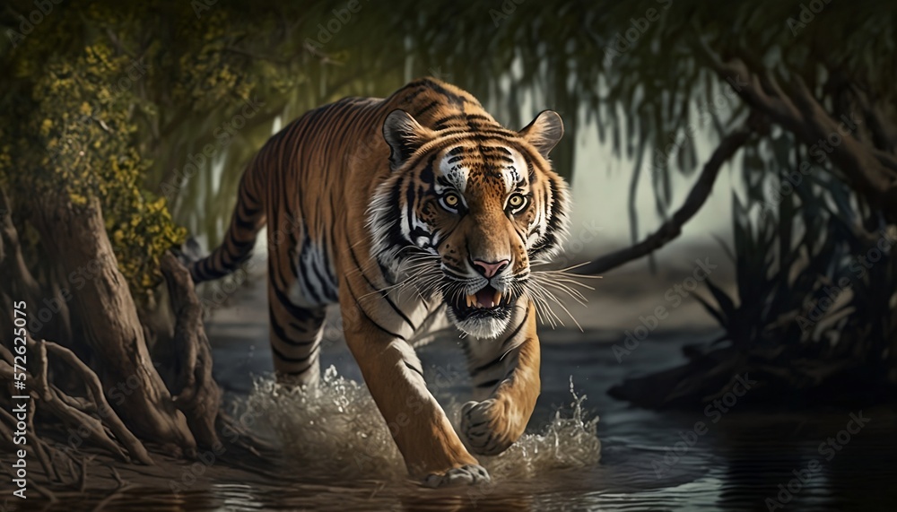 Royal Bengal Tiger in Sundarbans mangrove forest. Created by Generative ...