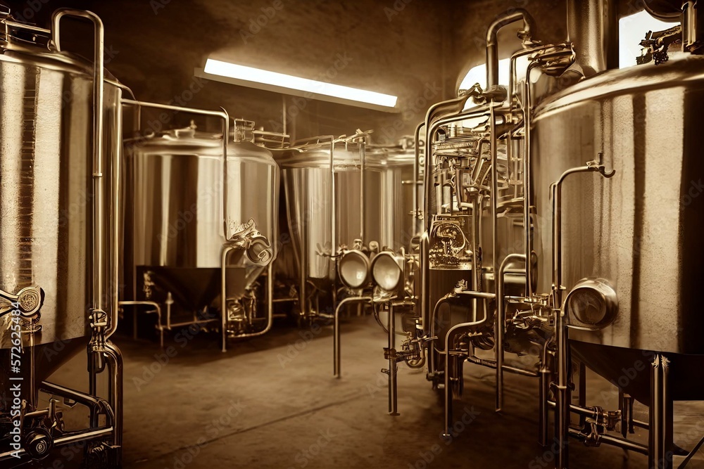 Emblem of traditional brewing process, production craft beer, brewery ...