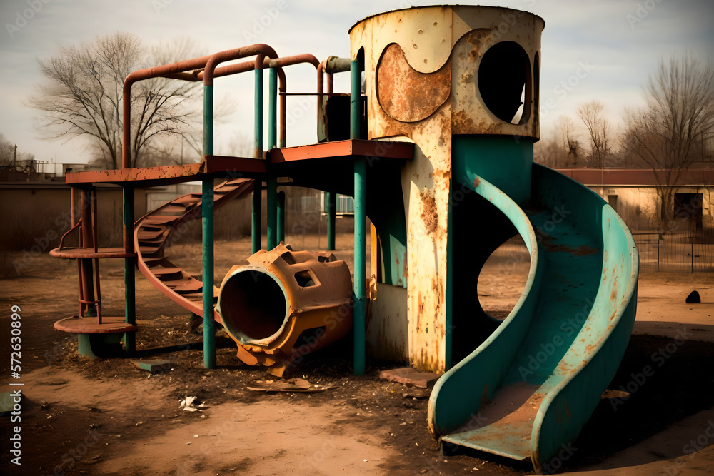 The weirdest most unusable defunct playground for kids, abandoned in ...