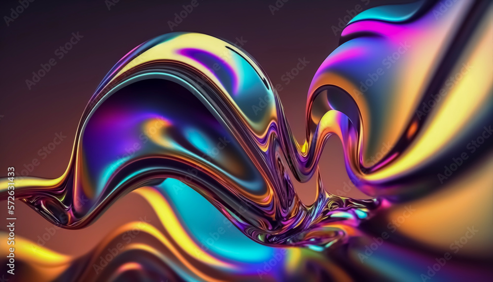 "Chromatic Wave" - A 3D rendered image that showcases a holographic and iridescent wave in ...