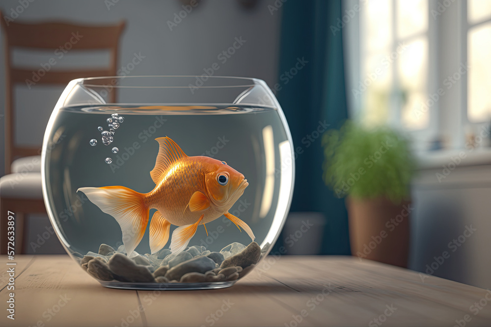 Cute Cartoon Goldfish 1n a Fish Bowl (Created with Generative AI) Stock ...