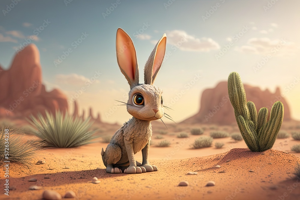 Cute Cartoon Jackrabbit in the Desert (Created with Generative AI ...