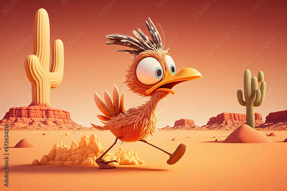 Cute Cartoon Roadrunner in the Desert (Created with Generative AI ...