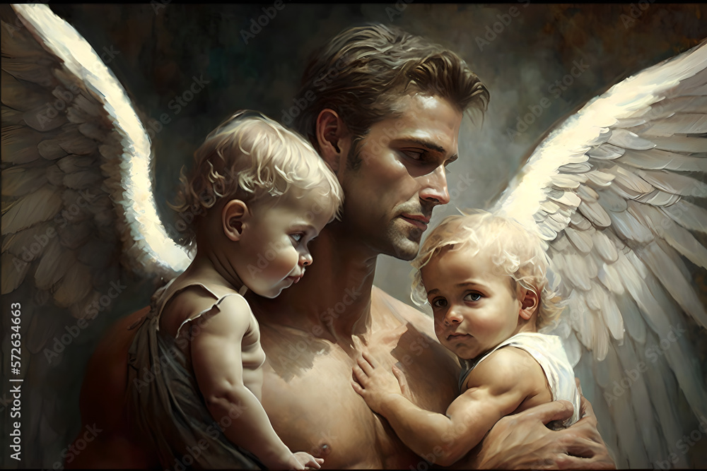 A passed away dad is now an angel in heaven, comes to hug his young ...