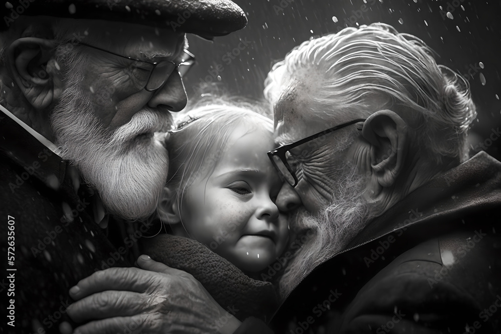 Funeral, black and white, grandparents and elderly relatives comfort ...