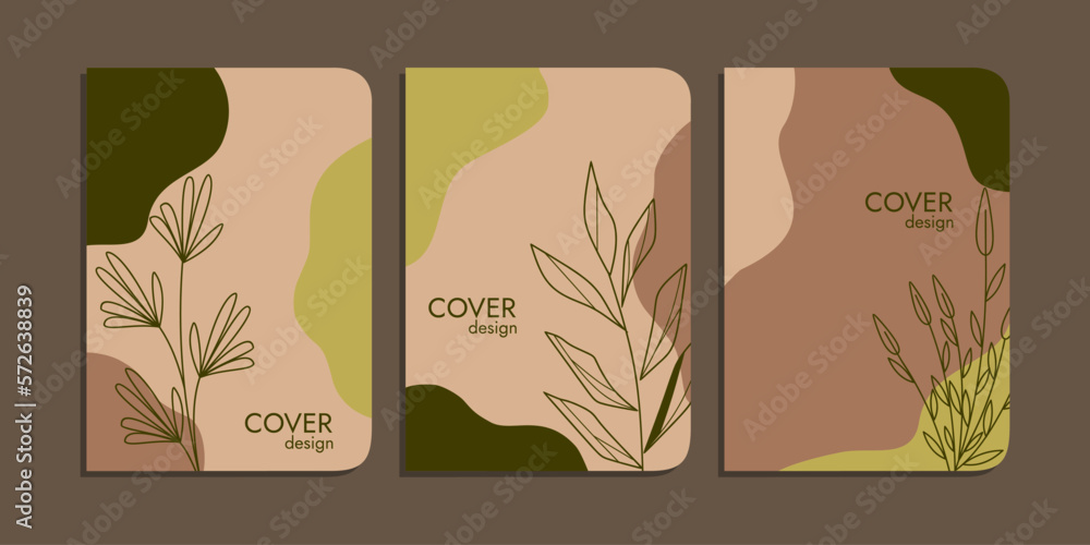 set of book cover designs with hand drawn floral decorations. abstract ...