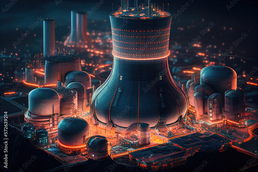 Night View of the thermonuclear power plants supplying power to the ...