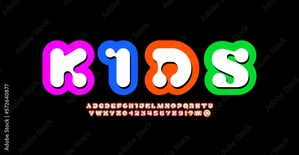 Child font, kids alphabet, 3d bright letters and numbers, vector ...