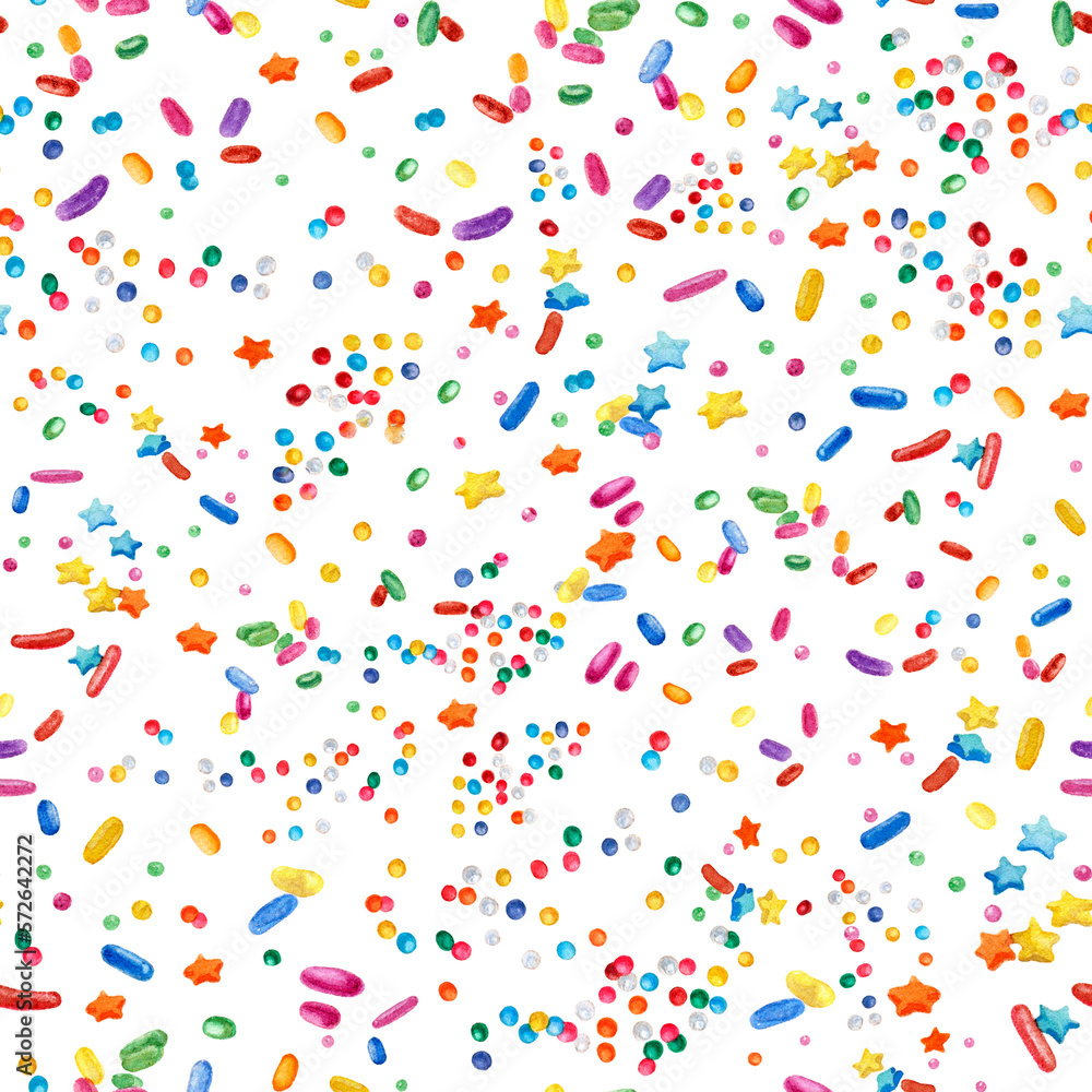 Watercolor seamless pattern with sprinkles isolated background ...