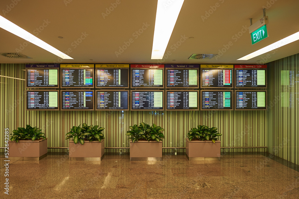 SINGAPORE - CIRCA NOVEMBER, 2015: flight information display system ...