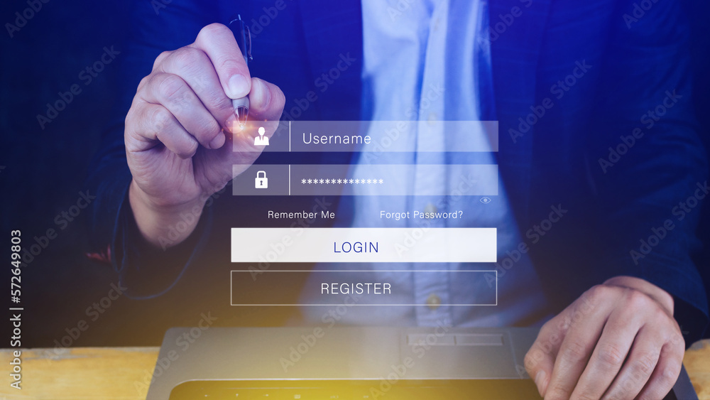 cyber security and Security password login online concept Hands typing ...