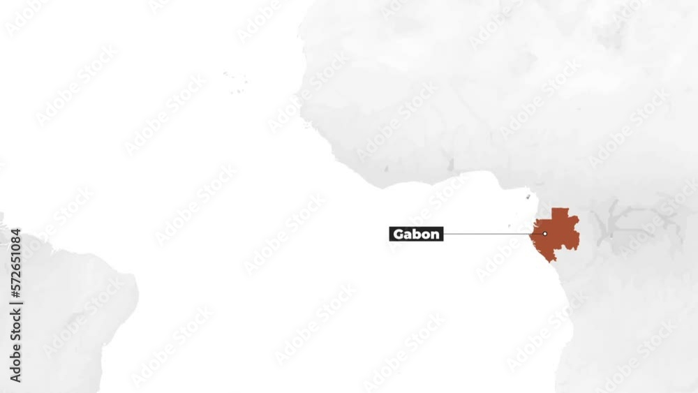 World map showing Gabon. From above zoom in. Country red is highlighted ...