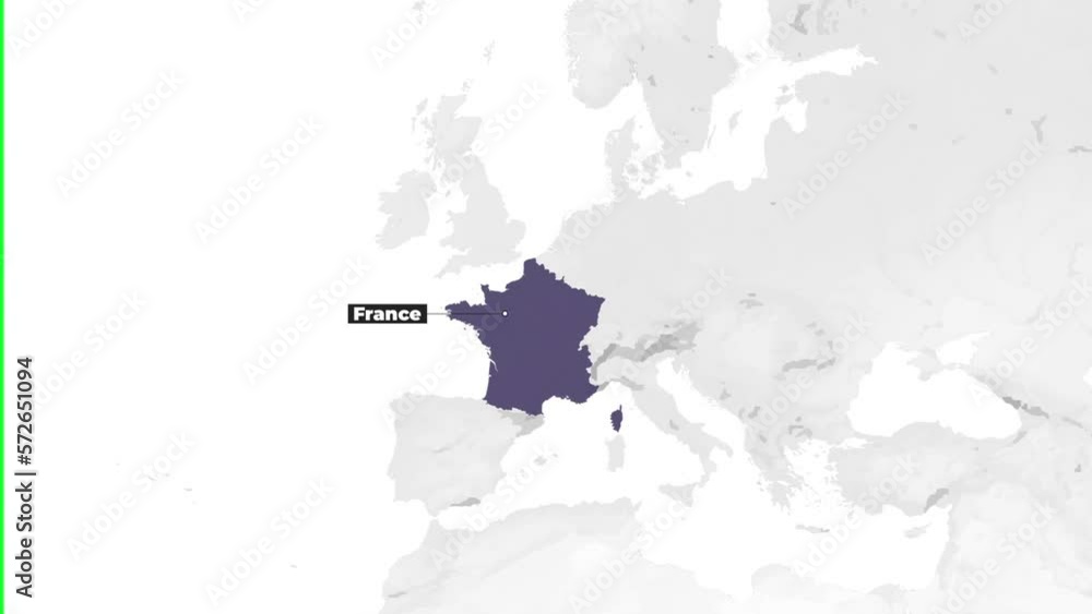 World map showing France. From above zoom in. Country purple is ...