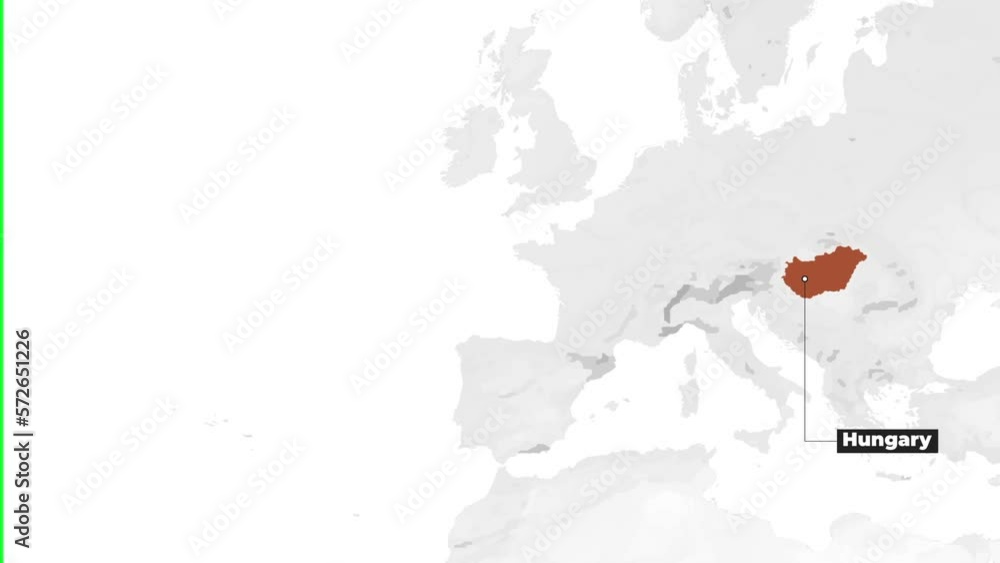 World map showing Hungary. From above zoom in. Country red is ...