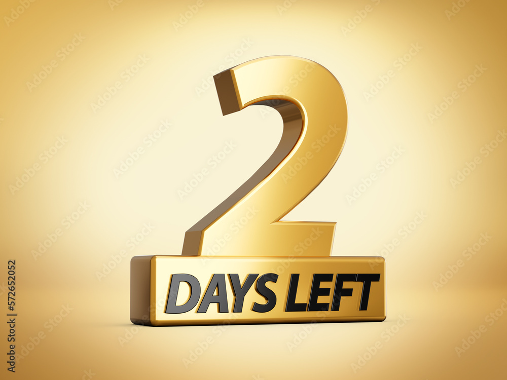 3d Gold shiny 2 days left, Two days left 3d text isolated on Golden ...