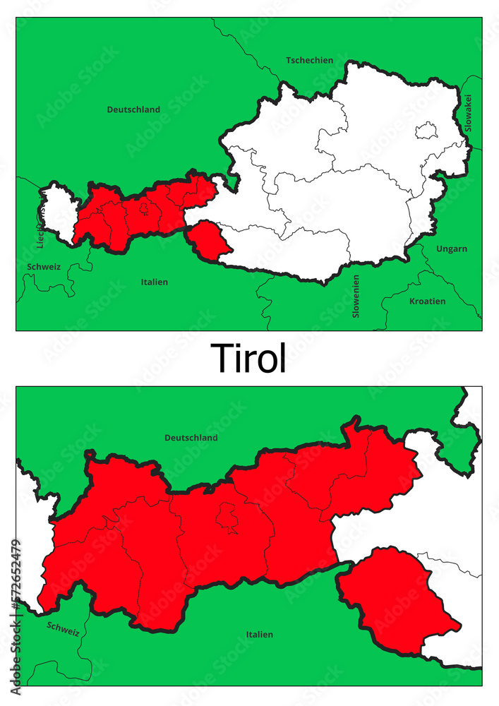 Österreich Landkarte mit dem Bundesland Tirol detaillierte Karte Stock ...