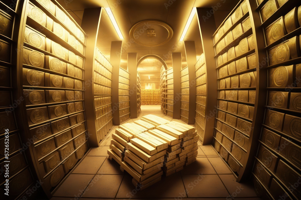 stack of gold ingots in security bank vault. generative ai Stock Illustration | Adobe Stock