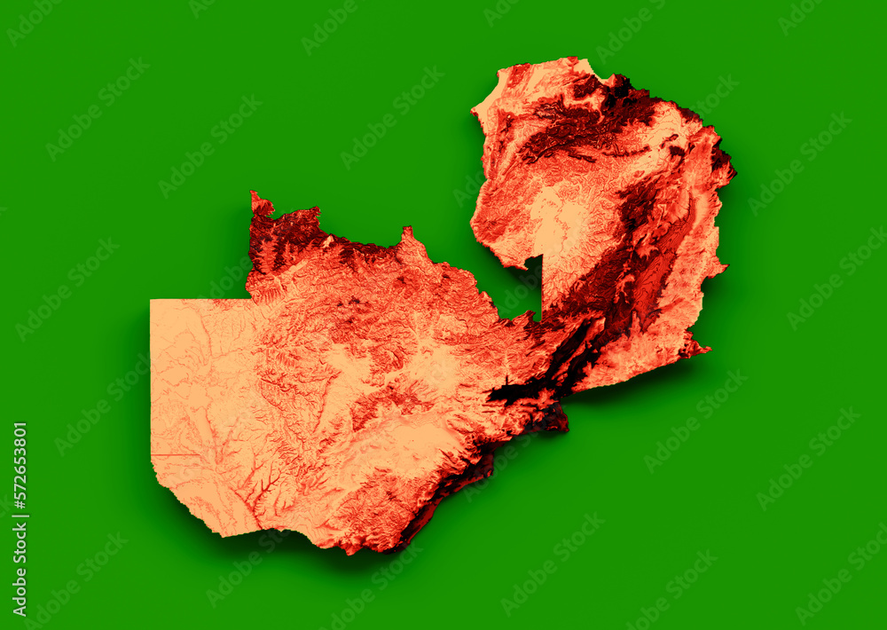 ภาพประกอบสต็อก Zambia Map With The Flag Colors Green And Orange Shaded